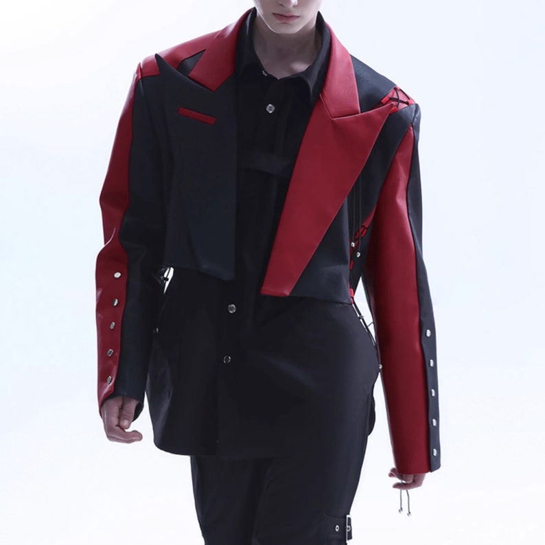 Spring Cool Short Black and Red Color Leather Jacket,black Leather ...