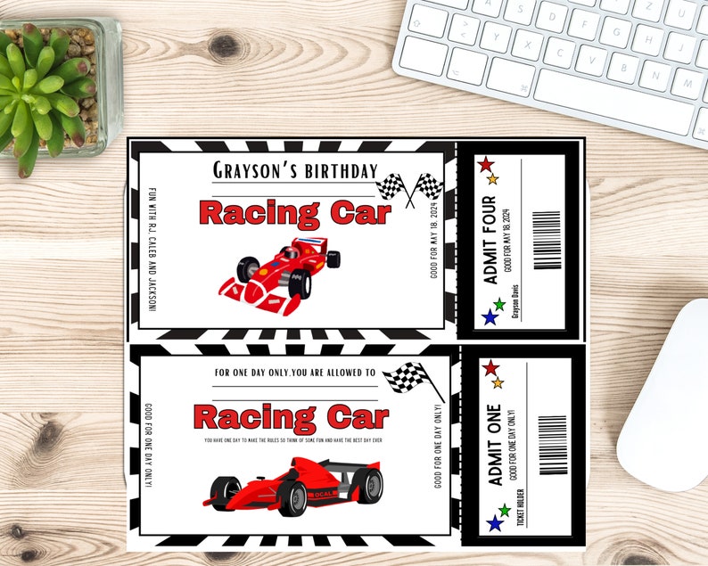Race Car Ticket Template, Race Car Party, Race Car Birthday, Coupon ...