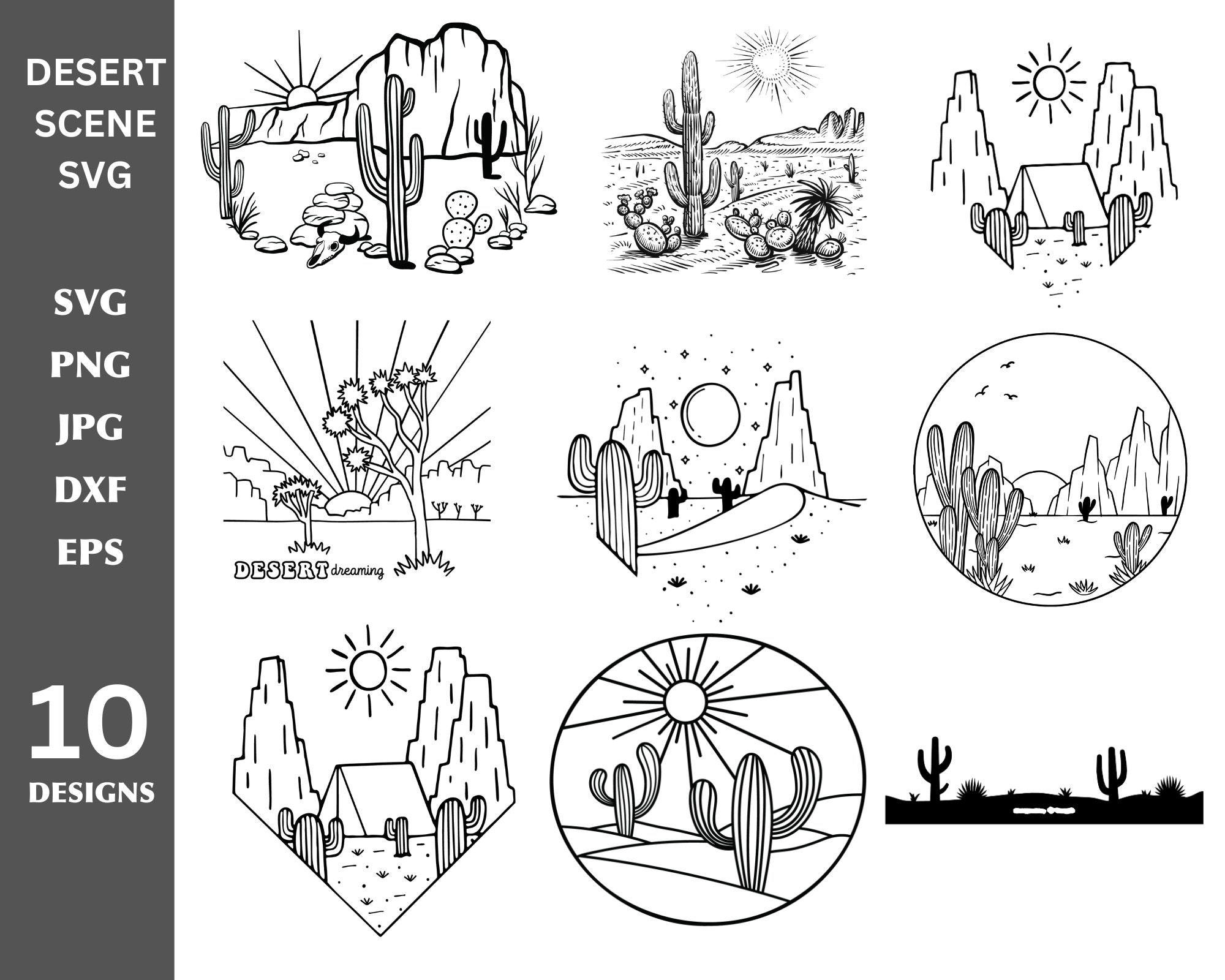 Desert Landscape Svg Png, Mountain Scene Svg, Svg Files for Cricut ...