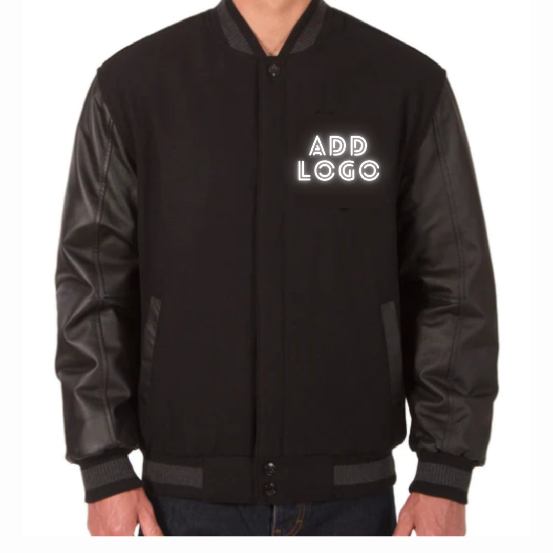 Varsity Jacket Black, Custom Leather Jacket, Genuine Leather Sleeves ...