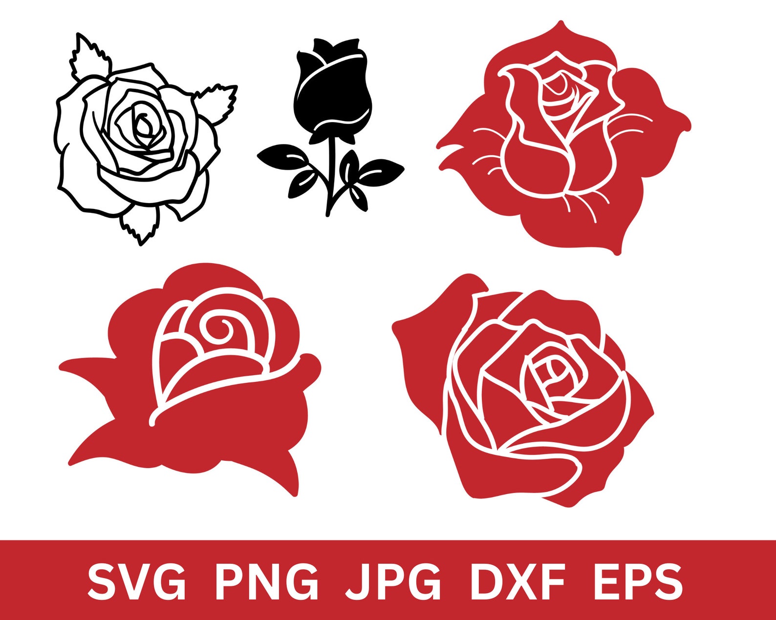 Rose Svg Png Bundle, Flower Svg, Svg Files for Cricut, Rose Silhouette ...