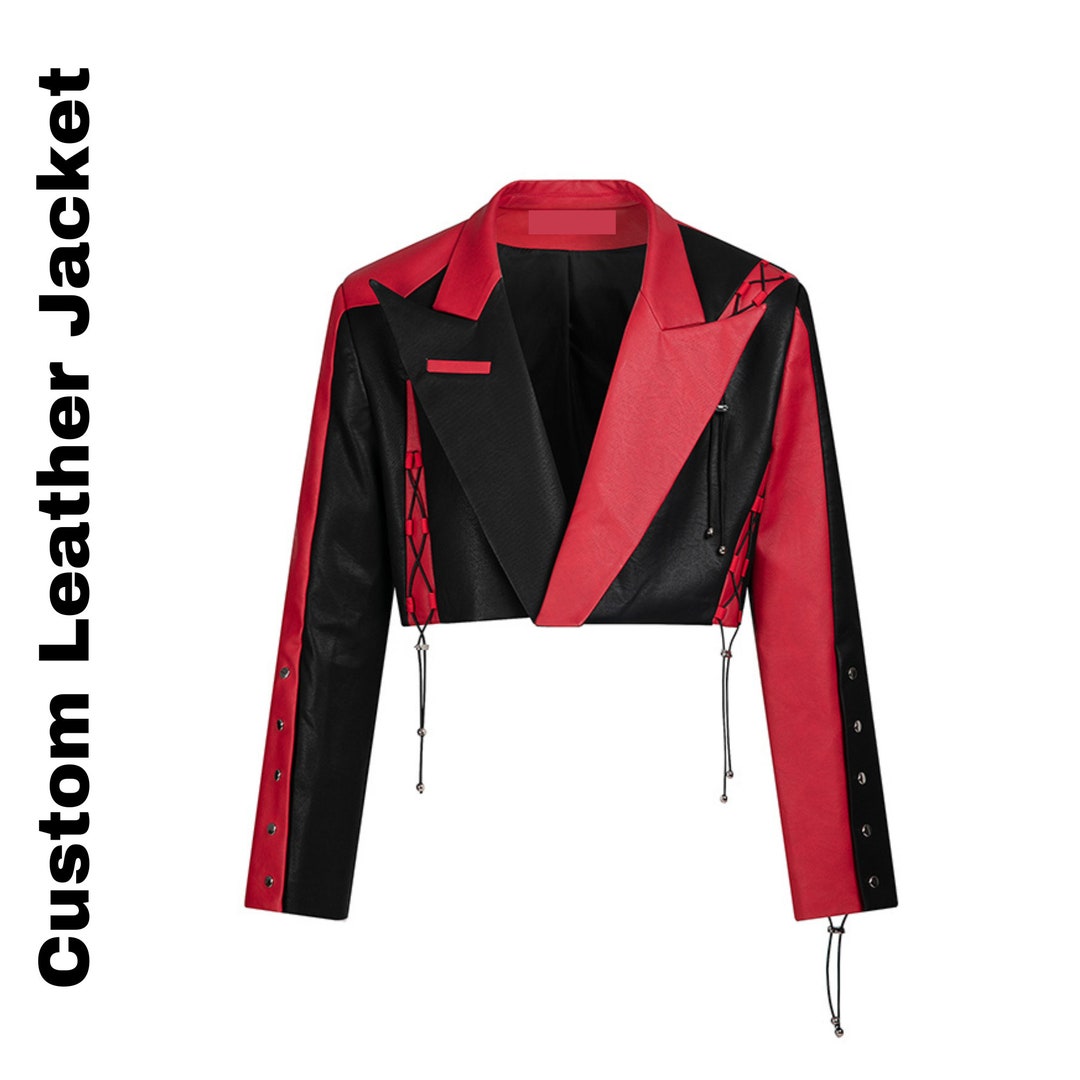 Spring Cool Short Black and Red Color Leather Jacket,black Leather ...