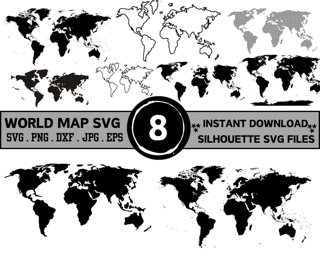 8 World Map Svg , Map Svg Bundle, World Map Png, World Svg, World Map ...