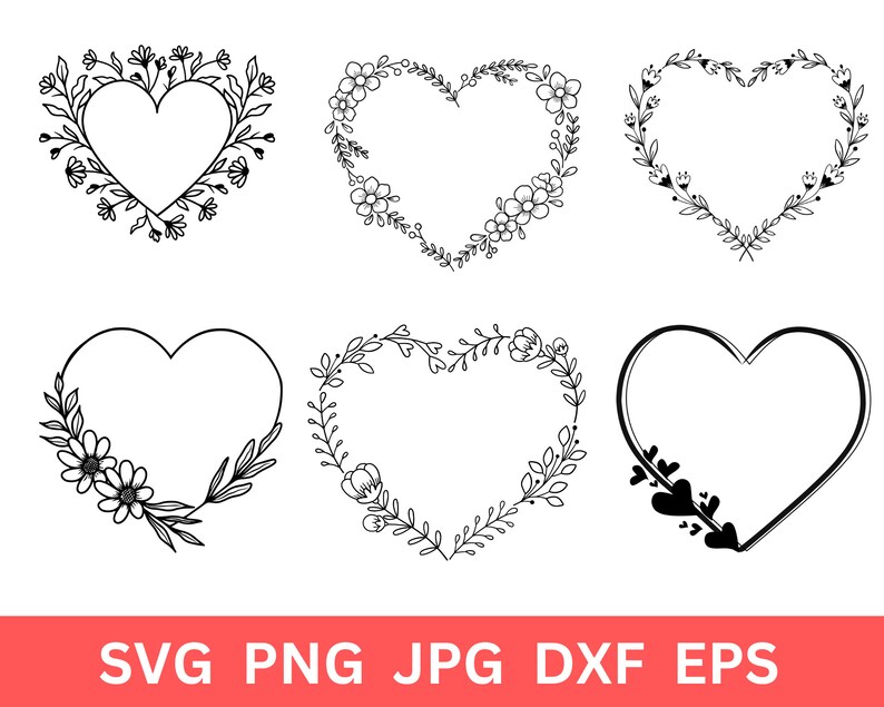 10 Designs Floral Heart Frame Svg Bundle, Floral Heart Png Bundle ...