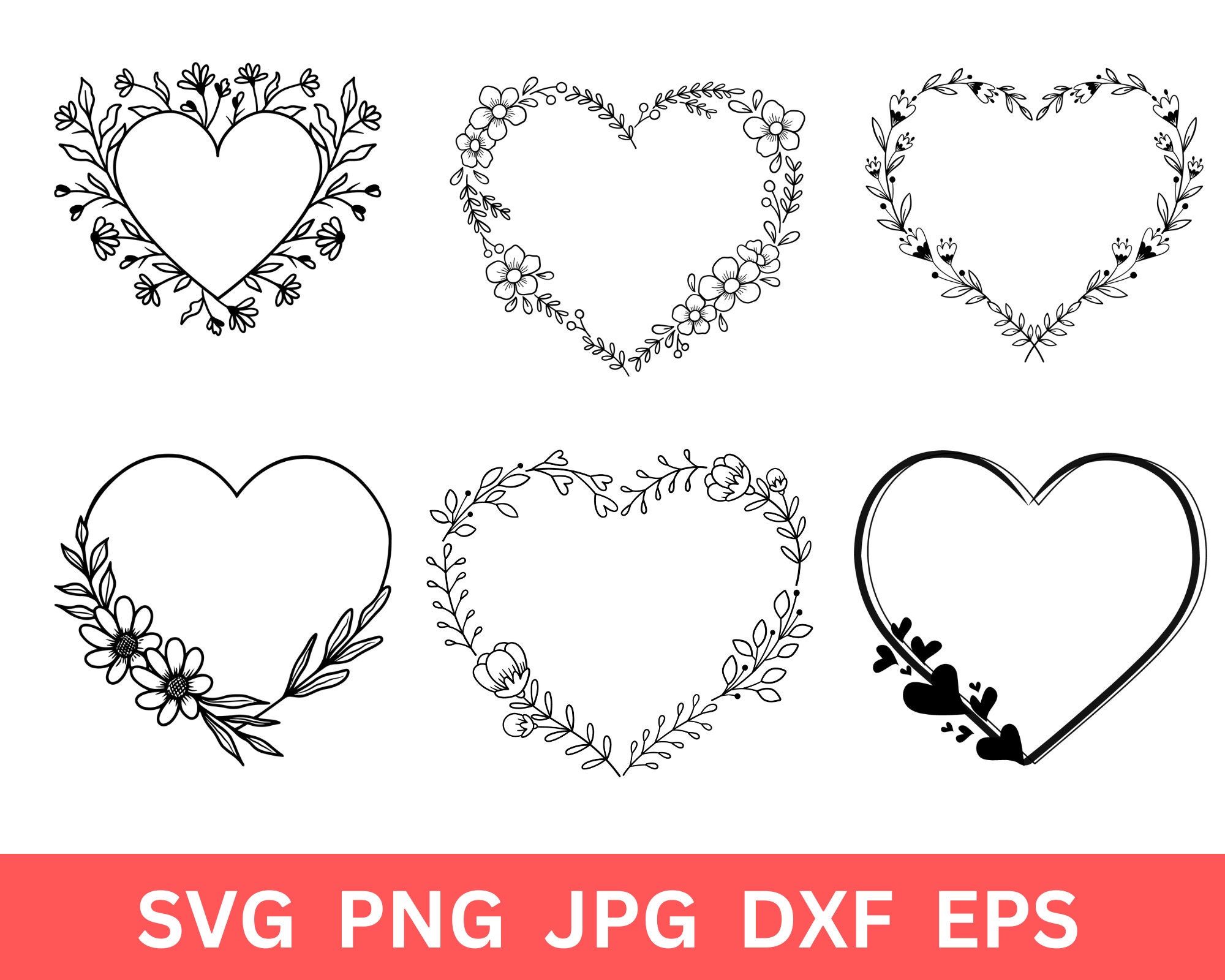 10 Designs Floral Heart Frame Svg Bundle, Floral Heart Png Bundle ...