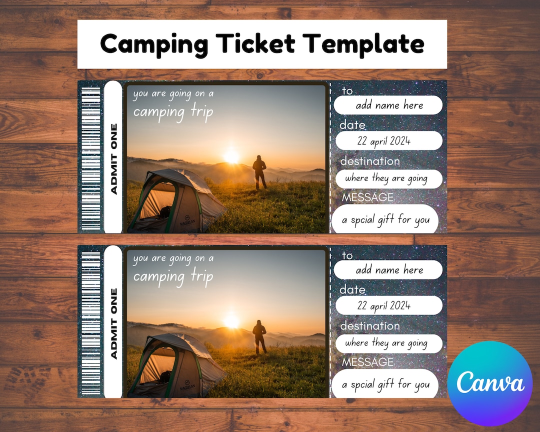 Editable Camping Ticket Template, Surprise Camping Trip, Camping Trip ...