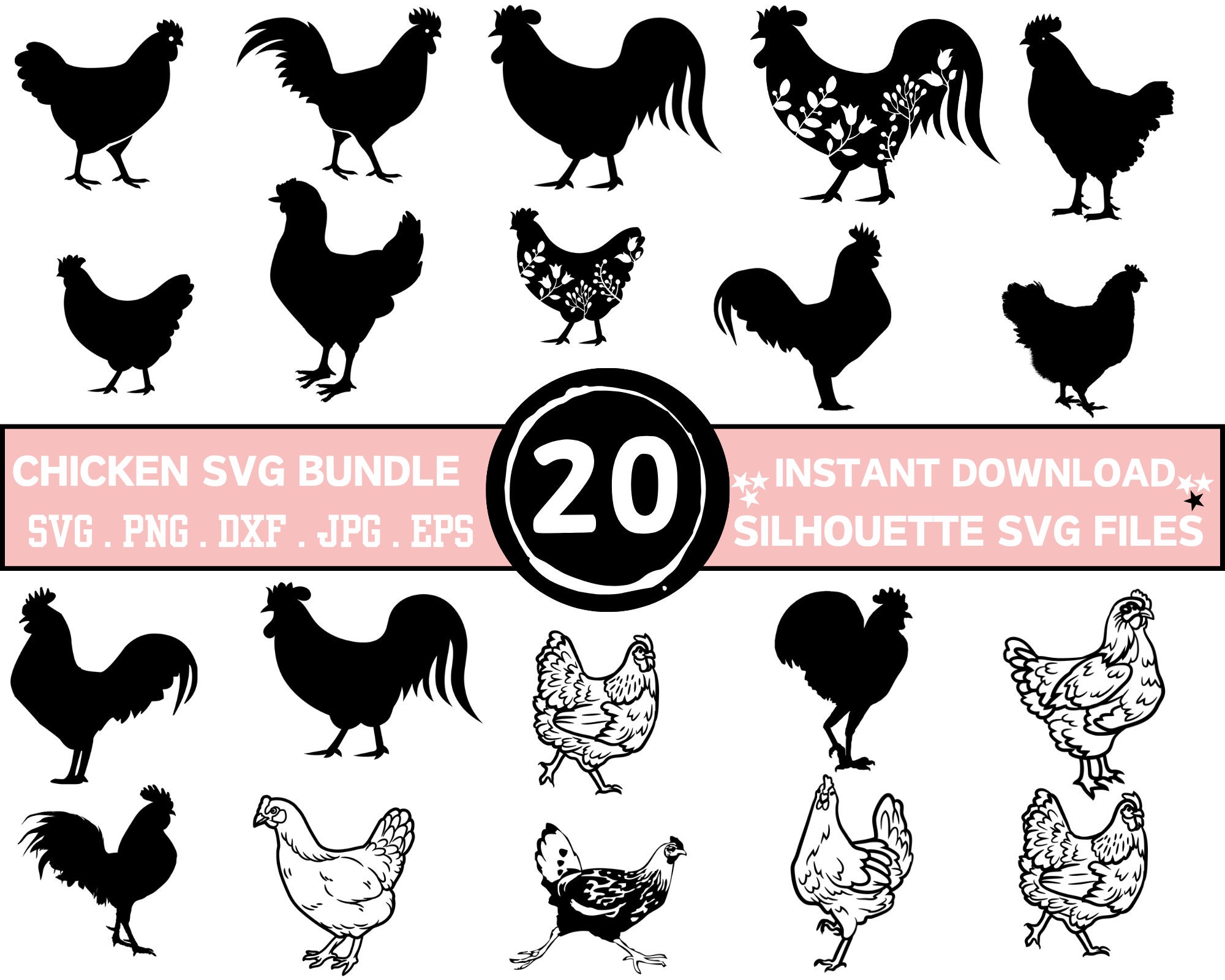 Chicken Svg Bundle, Chicken Svg Funny, Chicken Svg Files, Farm Animal ...