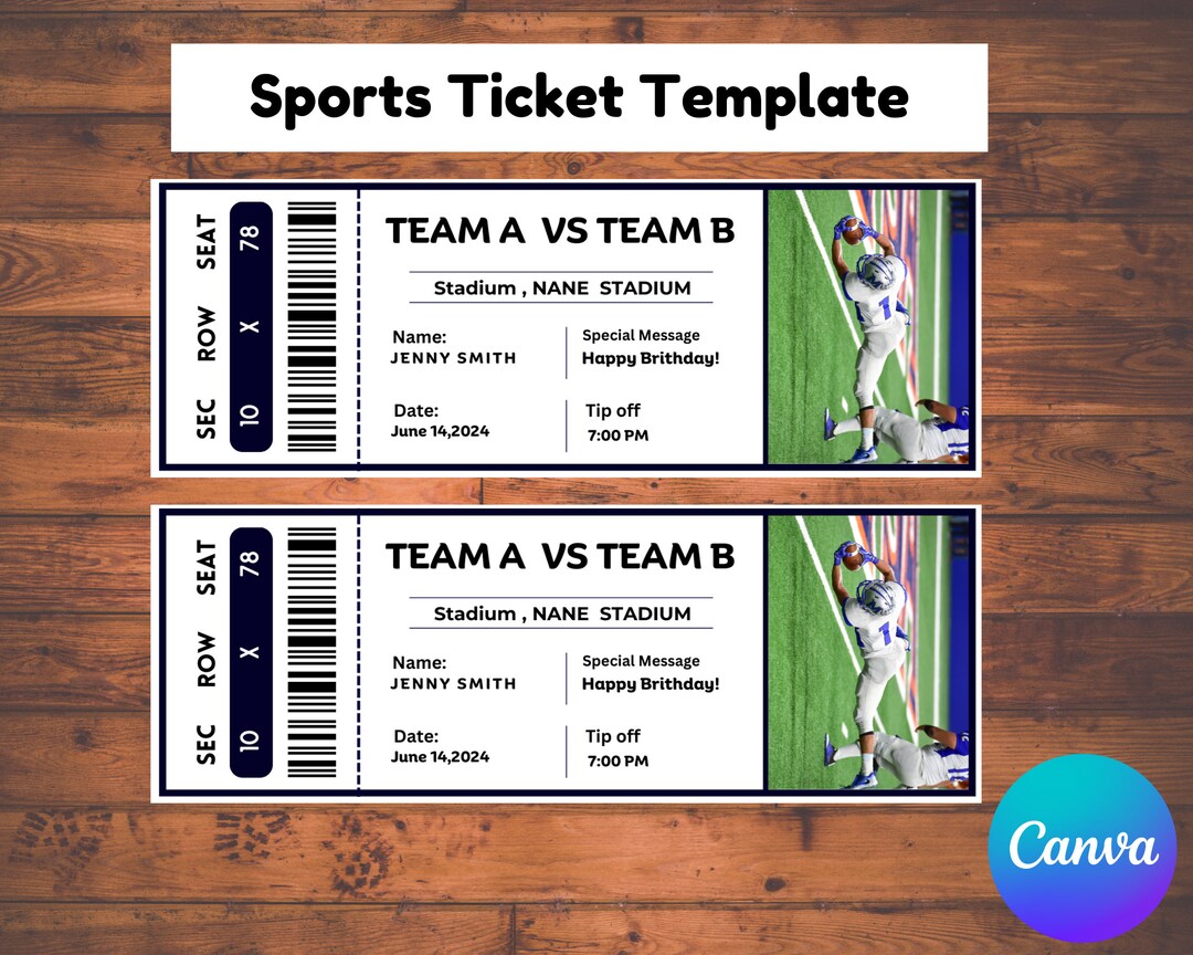 Editable Sports Ticket Template, Printable Sports Ticket, Custom Sports ...