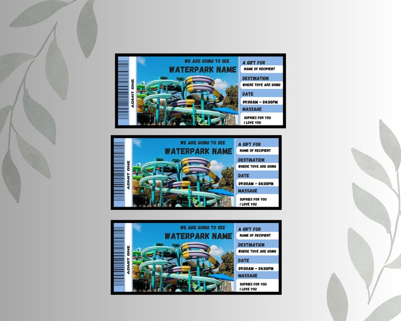 Water Park Ticket Template, Water Park Surprise Gift Voucher, Ticket ...