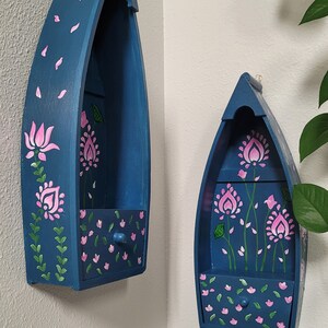 Painted Boat Shaped Wood Wall Shelf / Wall Hanging / Indian Design ...