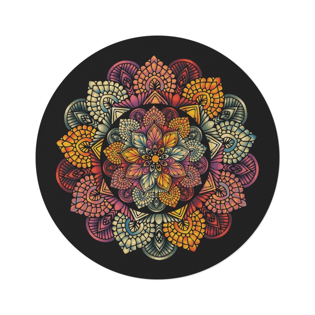 Black Mandala Rug, Elegant Black Mandala Round Rug, Round Rug, Round ...