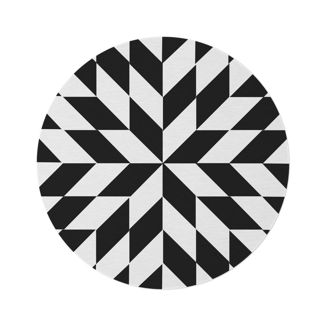 Geometric Round Rug, Black and White Circle Area Rug, Eye-catching ...