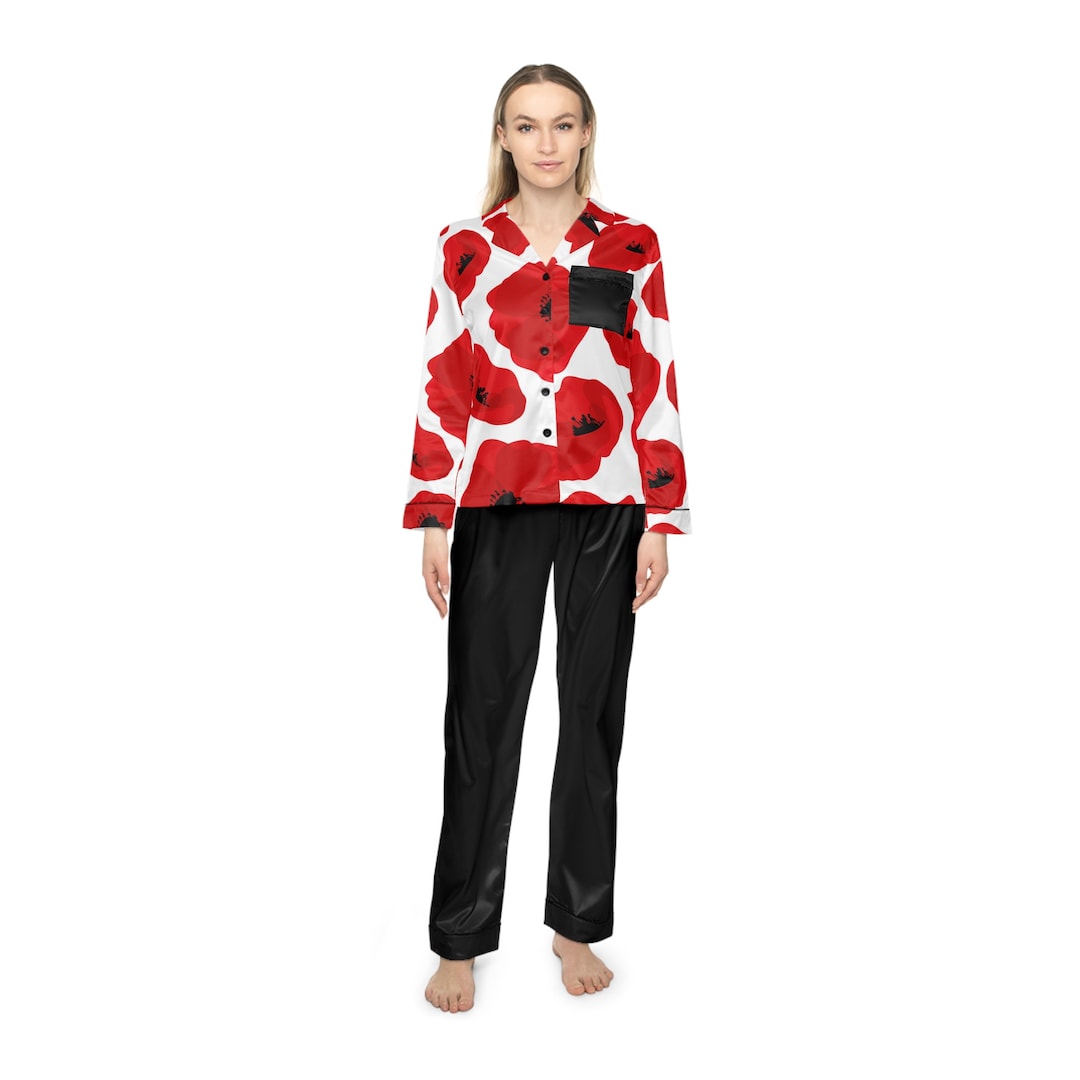 Red Poppy Women's Satin Pajamas AOP - Etsy