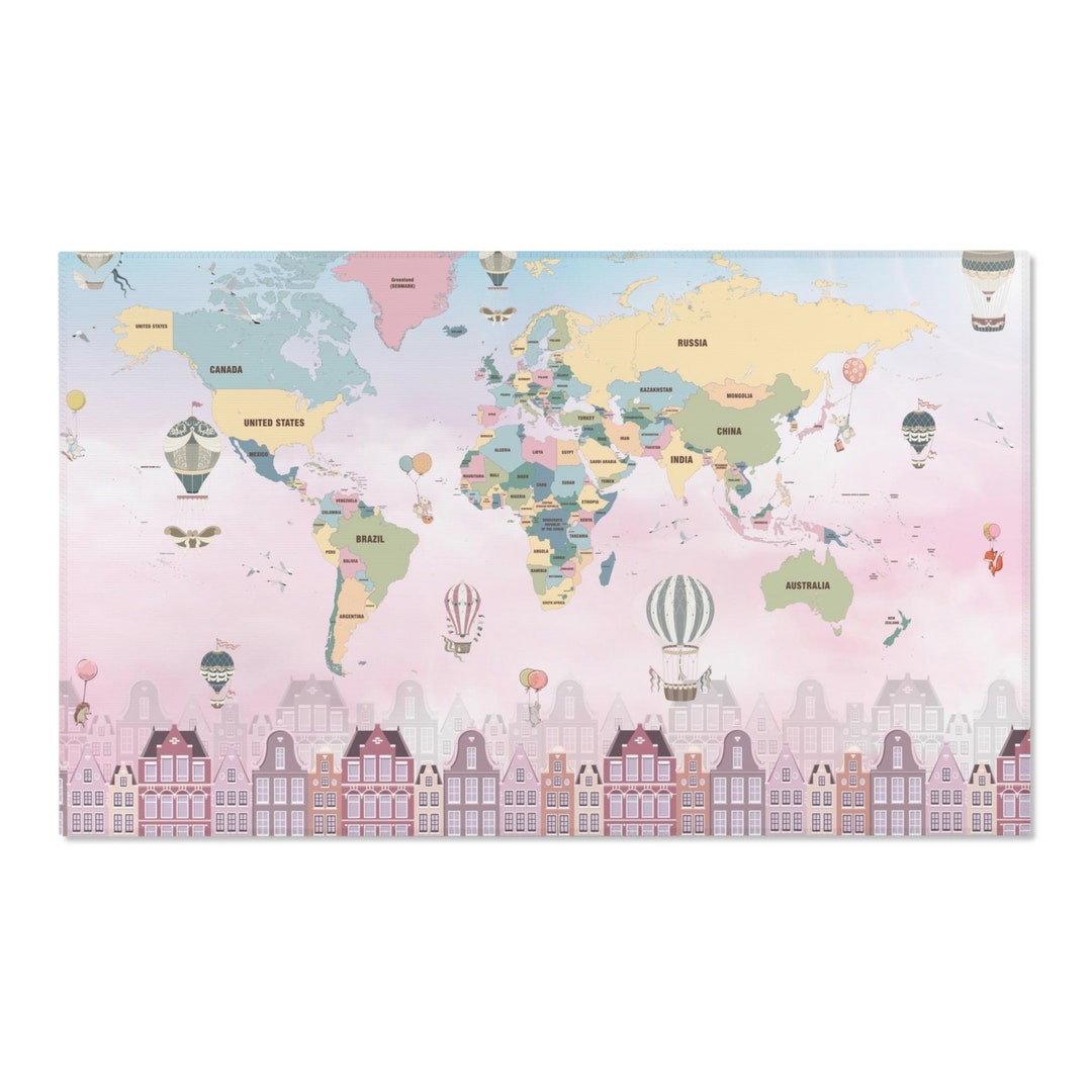 Nursery World Map Rug, World Map Rug, Nursery Rug, Tummy Time Rug, Soft ...