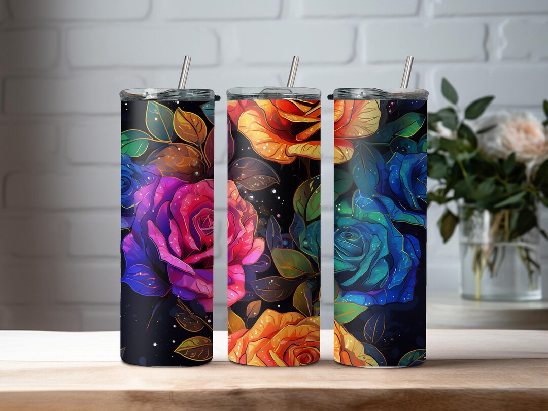 Neon Tye Dye Rose Tumbler Design, 20 Oz Skinny Tumbler Sublimation ...