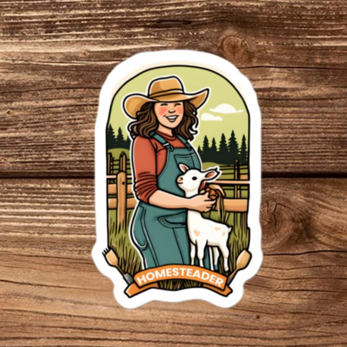 Homesteader Sticker Homestead Girl With Cute Goat Illustration Vinyl ...