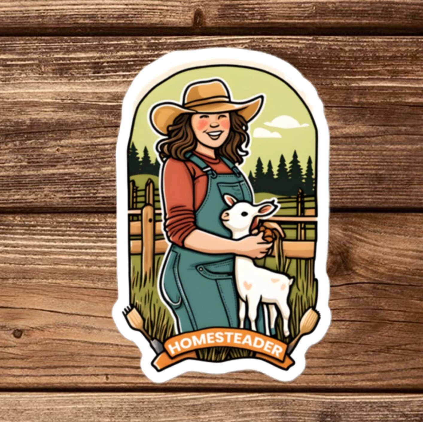 Homesteader Sticker Homestead Girl With Cute Goat Illustration Vinyl ...