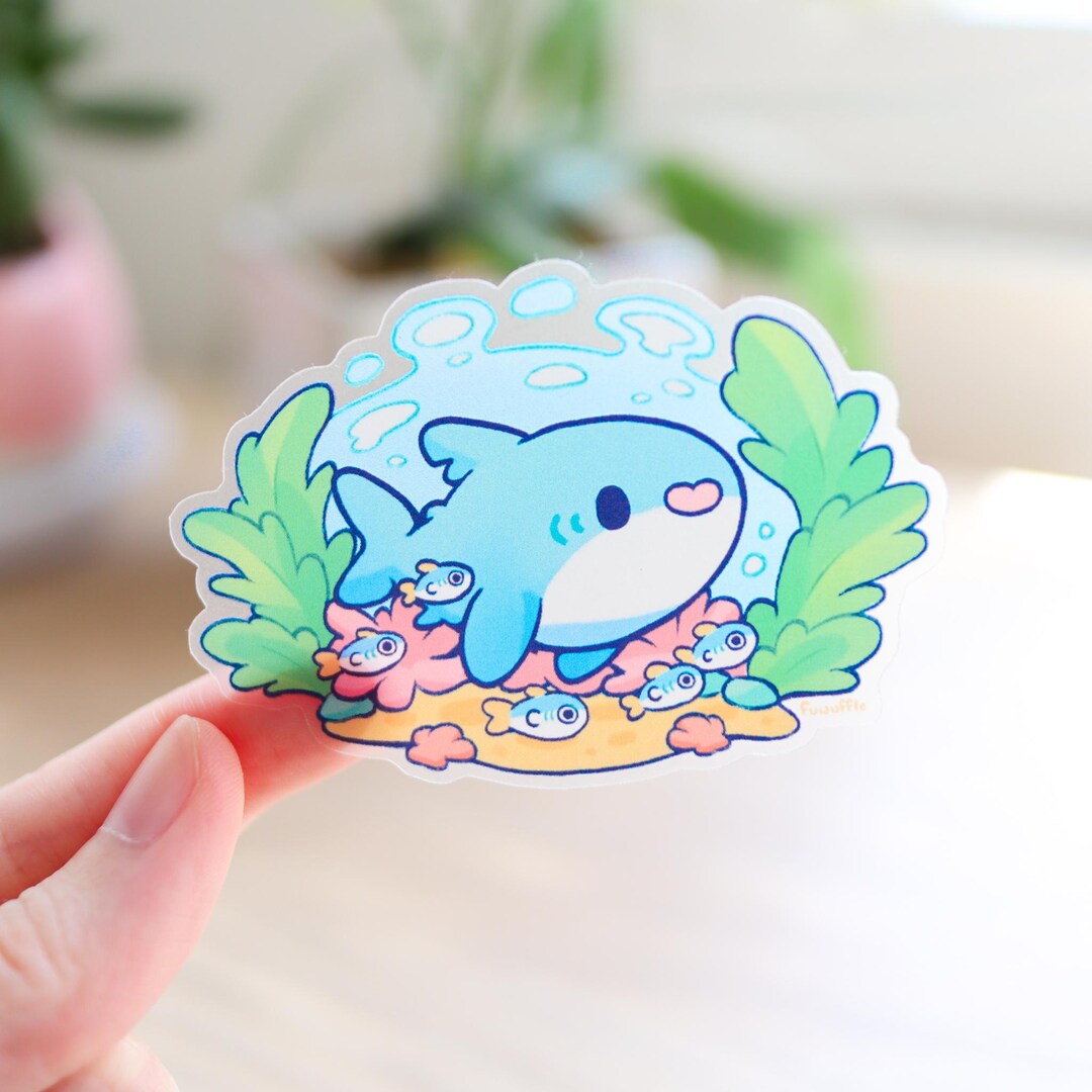 Shark Vinyl Sticker (transparent) | Cute Kawaii Shark Sticker, Kawaii ...