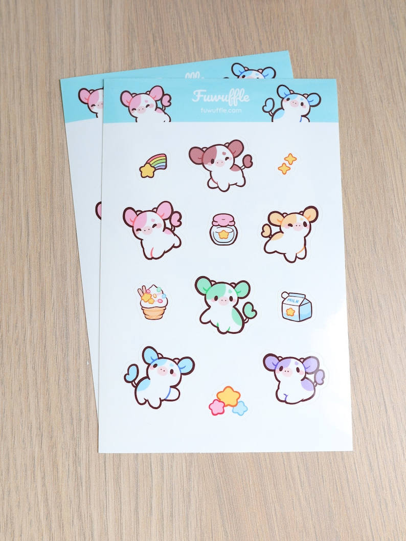 Pastel Cows Sticker Sheet Cute Cow Stickers, Cow Sticker Sheet, Kawaii ...