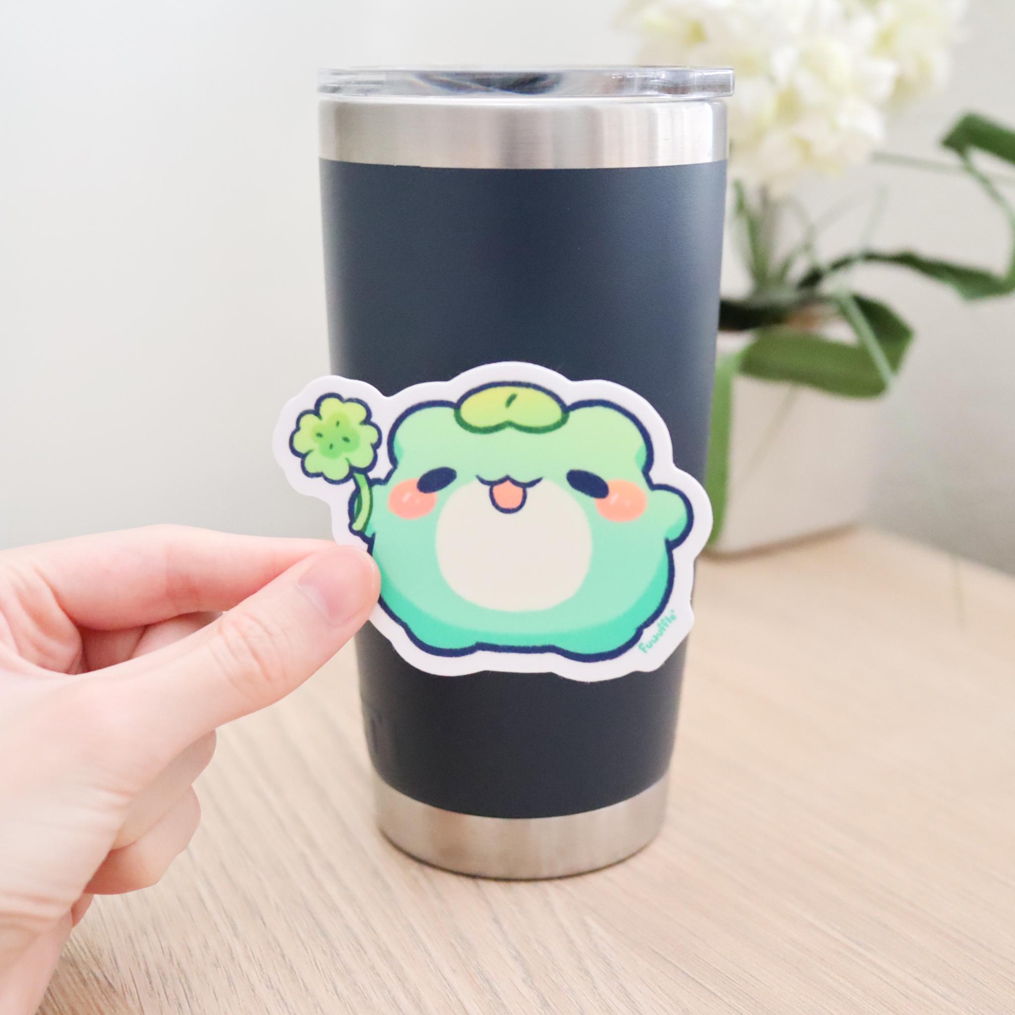Lucky Frog Vinyl Sticker | Cute Kawaii Frog Sticker, Lucky Four Leaf ...