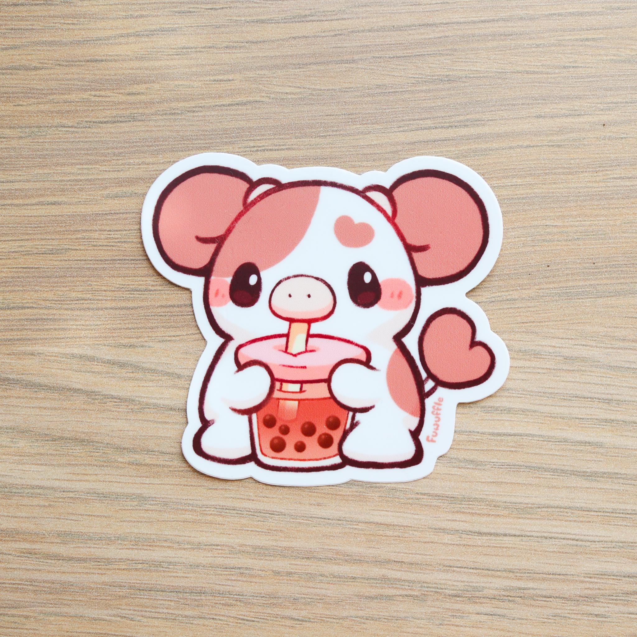 Boba Cow Vinyl Sticker | Cute Kawaii Cow Sticker, Boba Stickers, Milk ...