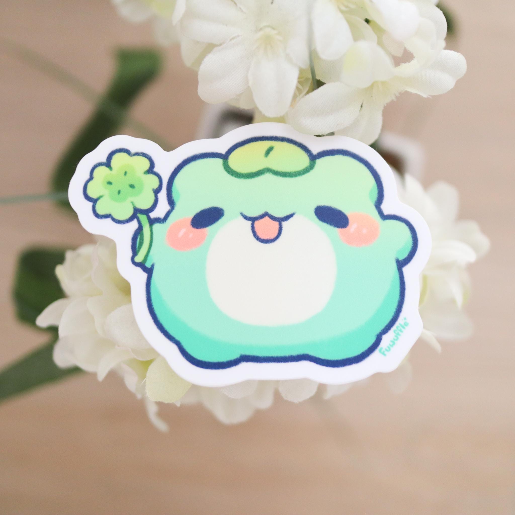 Lucky Frog Vinyl Sticker | Cute Kawaii Frog Sticker, Lucky Four Leaf ...