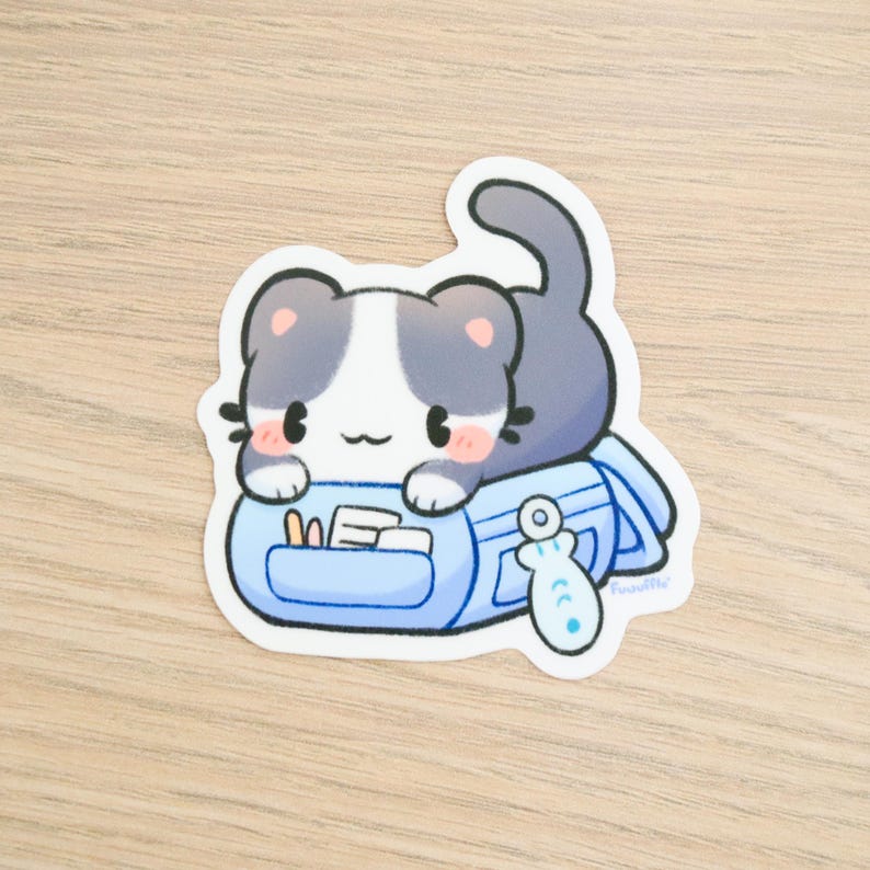 Backpack Cat Vinyl Sticker | Cute Kawaii Cat Sticker, Backpack Cat ...