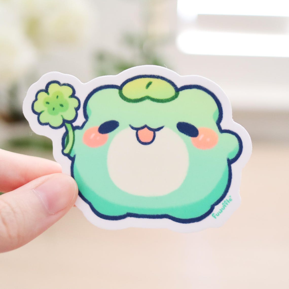 Lucky Frog Vinyl Sticker | Cute Kawaii Frog Sticker, Lucky Four Leaf ...