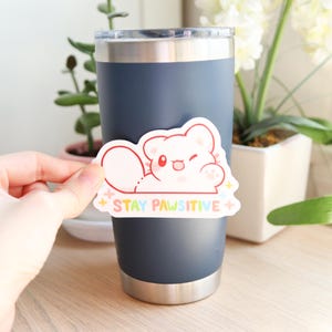 Stay Pawsitive Cat Vinyl Sticker | Cute Kawaii Cat Sticker, Cat Pun ...
