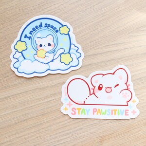 Stay Pawsitive Cat Vinyl Sticker | Cute Kawaii Cat Sticker, Cat Pun ...