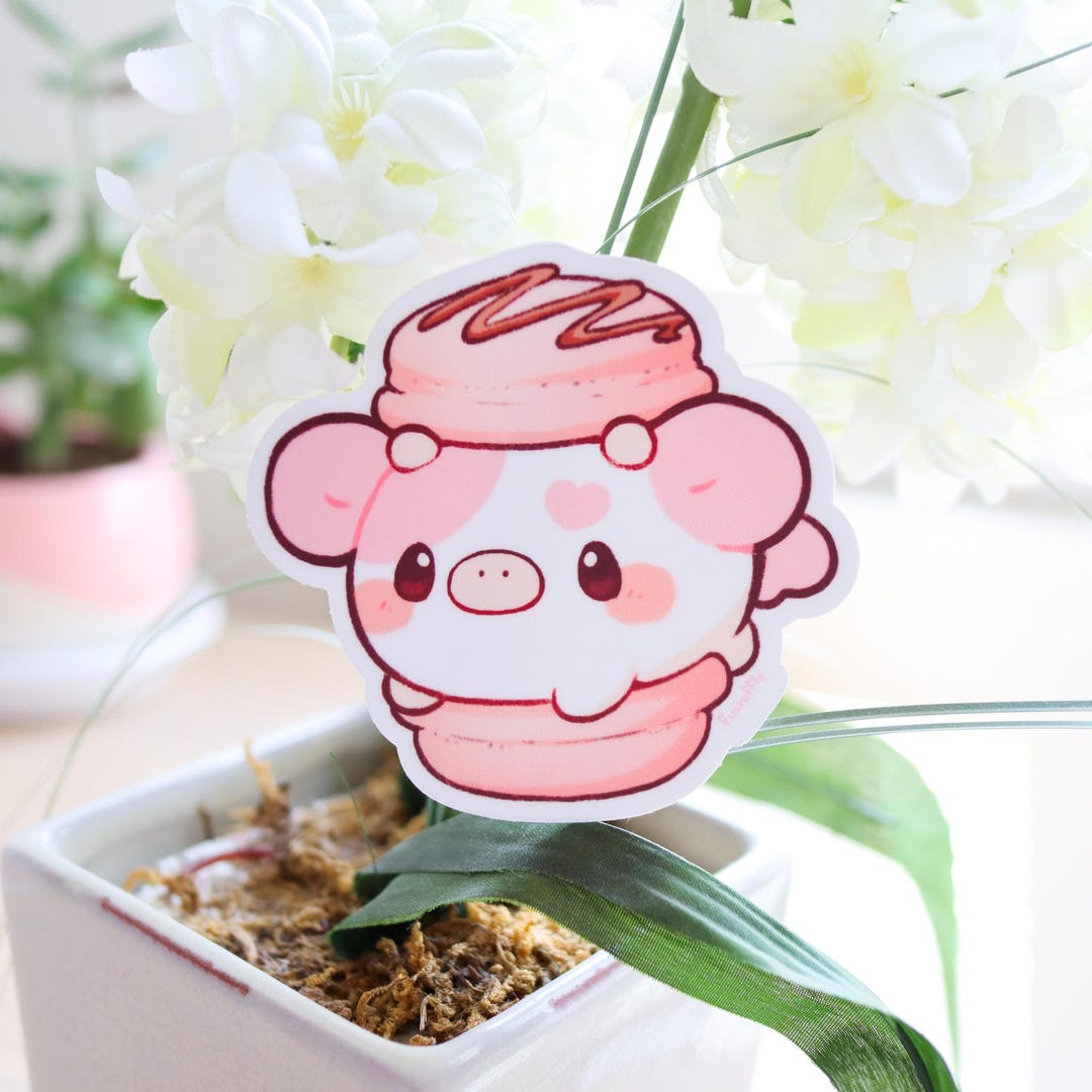 Cow Macaron Vinyl Sticker Cute Cow Sticker, Kawaii Cow Sticker, Food ...
