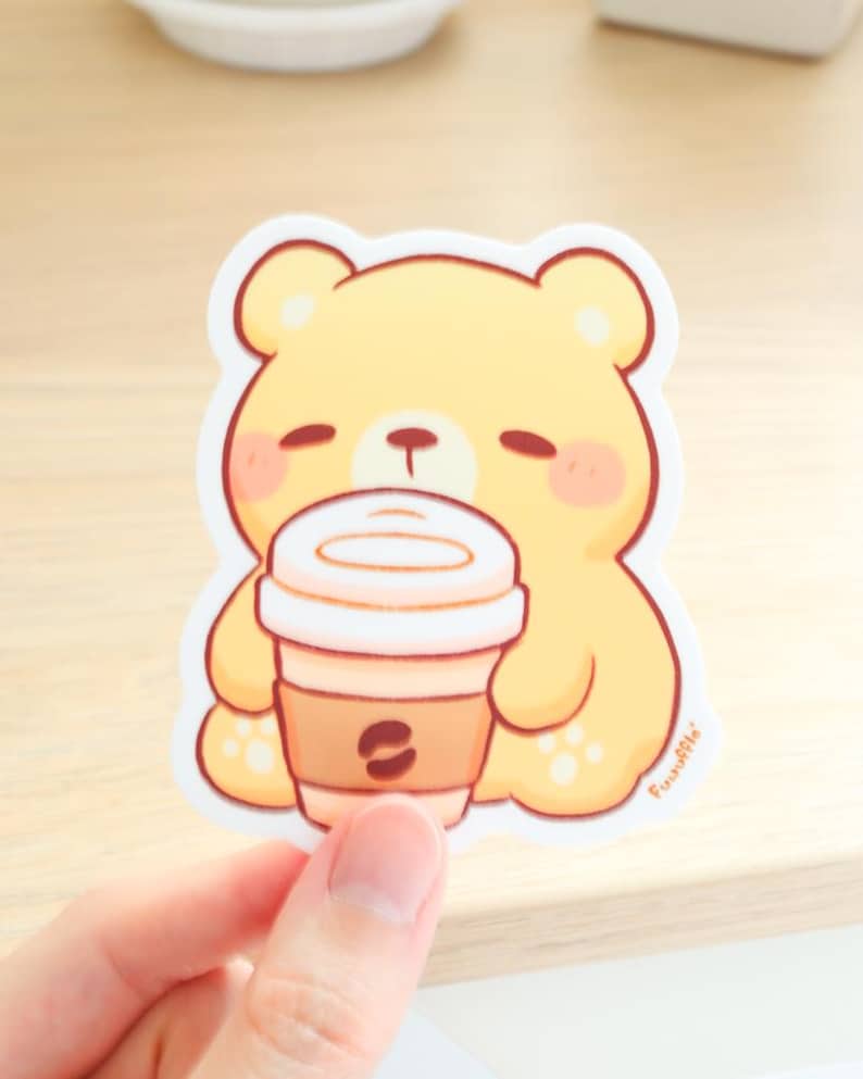 Coffee Bear Vinyl Sticker | Cute Kawaii Bear Sticker, Bear Sticker ...