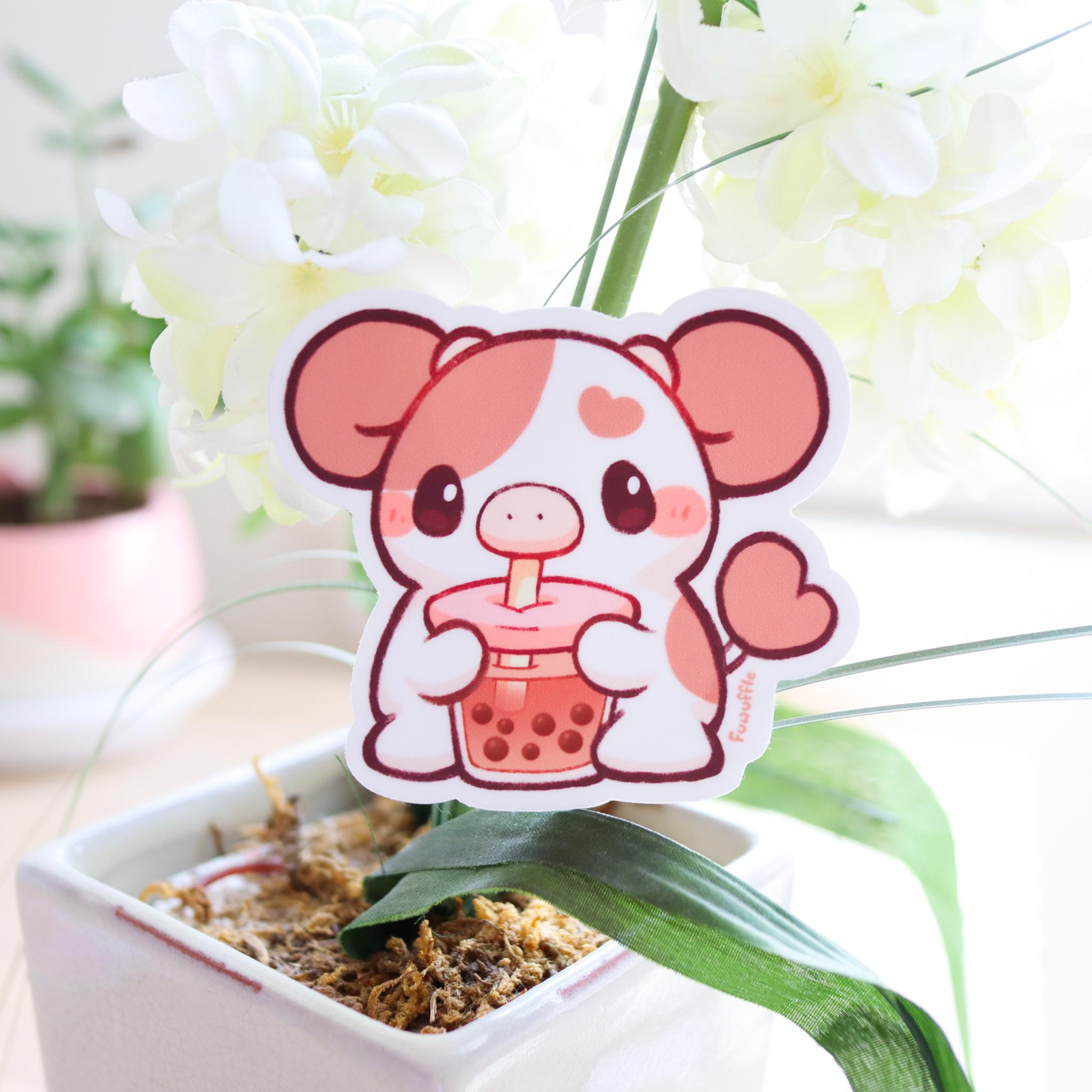 Boba Cow Vinyl Sticker | Cute Kawaii Cow Sticker, Boba Stickers, Milk ...