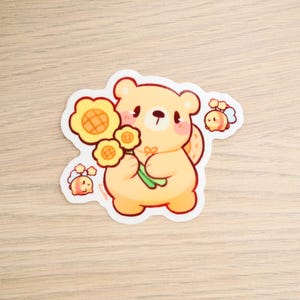 Sunflower Bear Vinyl Sticker (transparent) | Cute Kawaii Bear Sticker ...