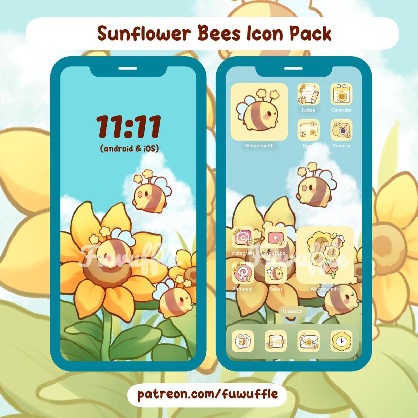 Sunflower Bees Icon Set, Cute Icons, Ios Android App Icons, Wallpapers ...