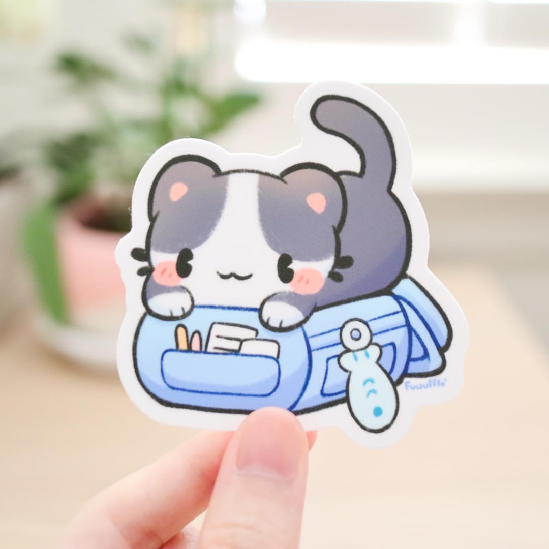 Backpack Cat Vinyl Sticker | Cute Kawaii Cat Sticker, Backpack Cat ...