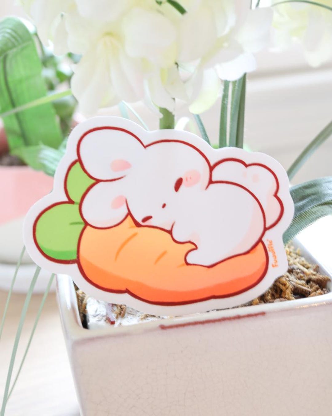 Sleepy Carrot Bunny Vinyl Sticker | Cute Kawaii Bunny Sticker, Carrot ...