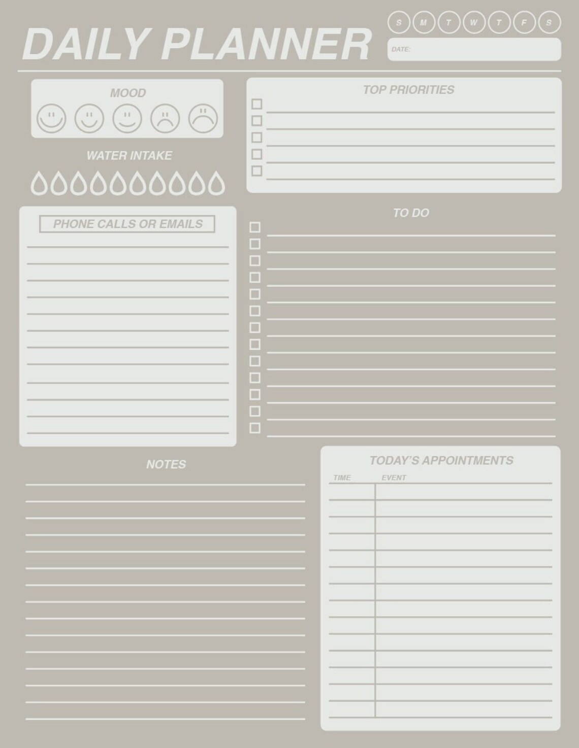 Printable Daily Planner PDF - Stone - Etsy