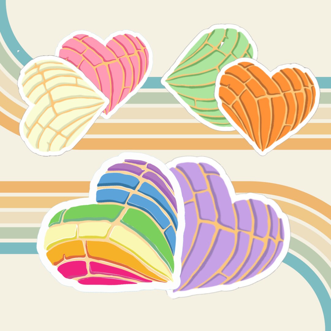 Cute Multi-colored Heart Concha Latinx Latina Inspired Sticker Cute Pan ...