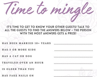 Time to Mingle/bridal Shower Games/ Instant Download/ Printable Bridal ...