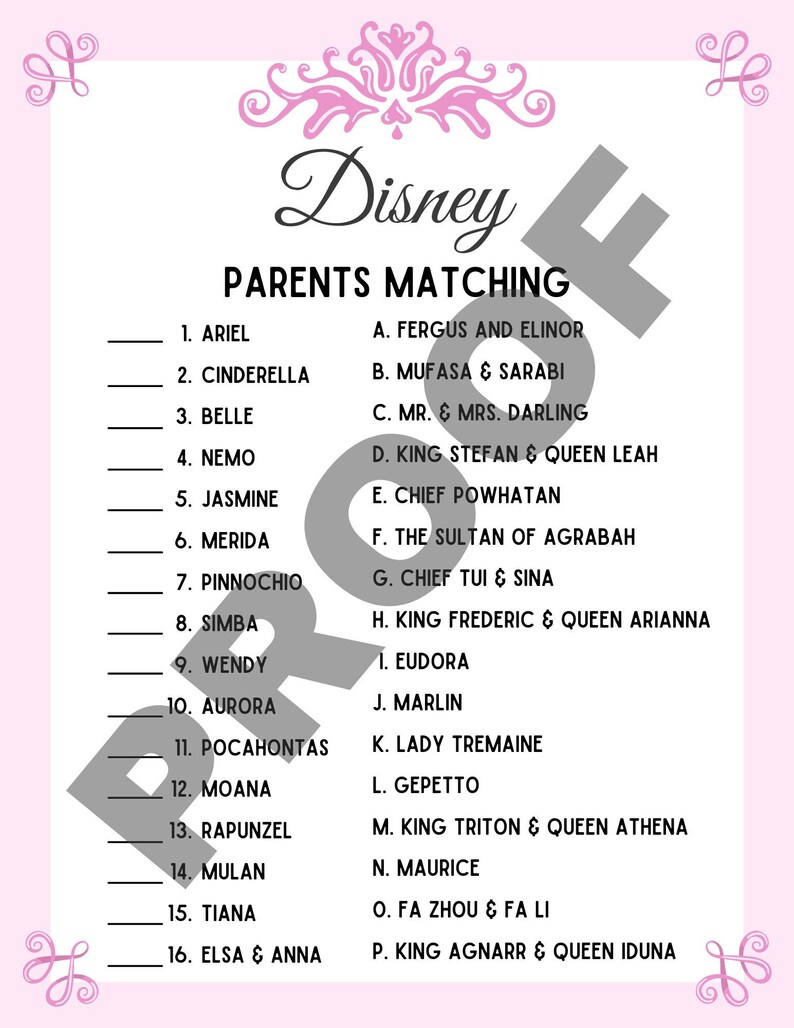 Disney Parent Matching Baby Shower Game (instant Download) - Etsy