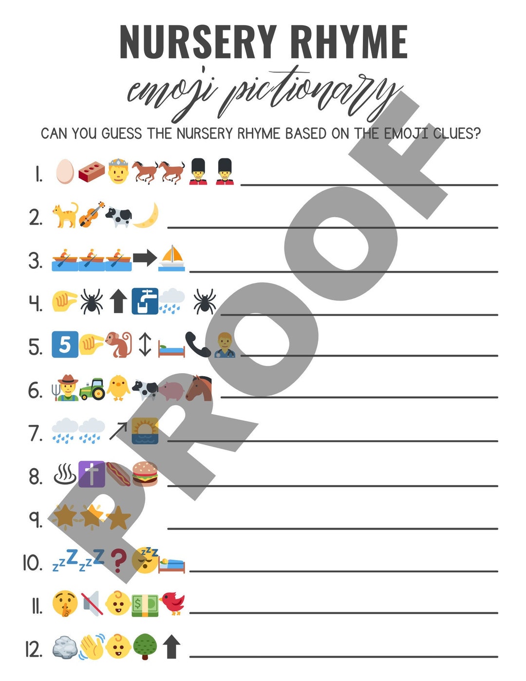 Emoji Nursery Rhyme Game (instant Download) - Etsy