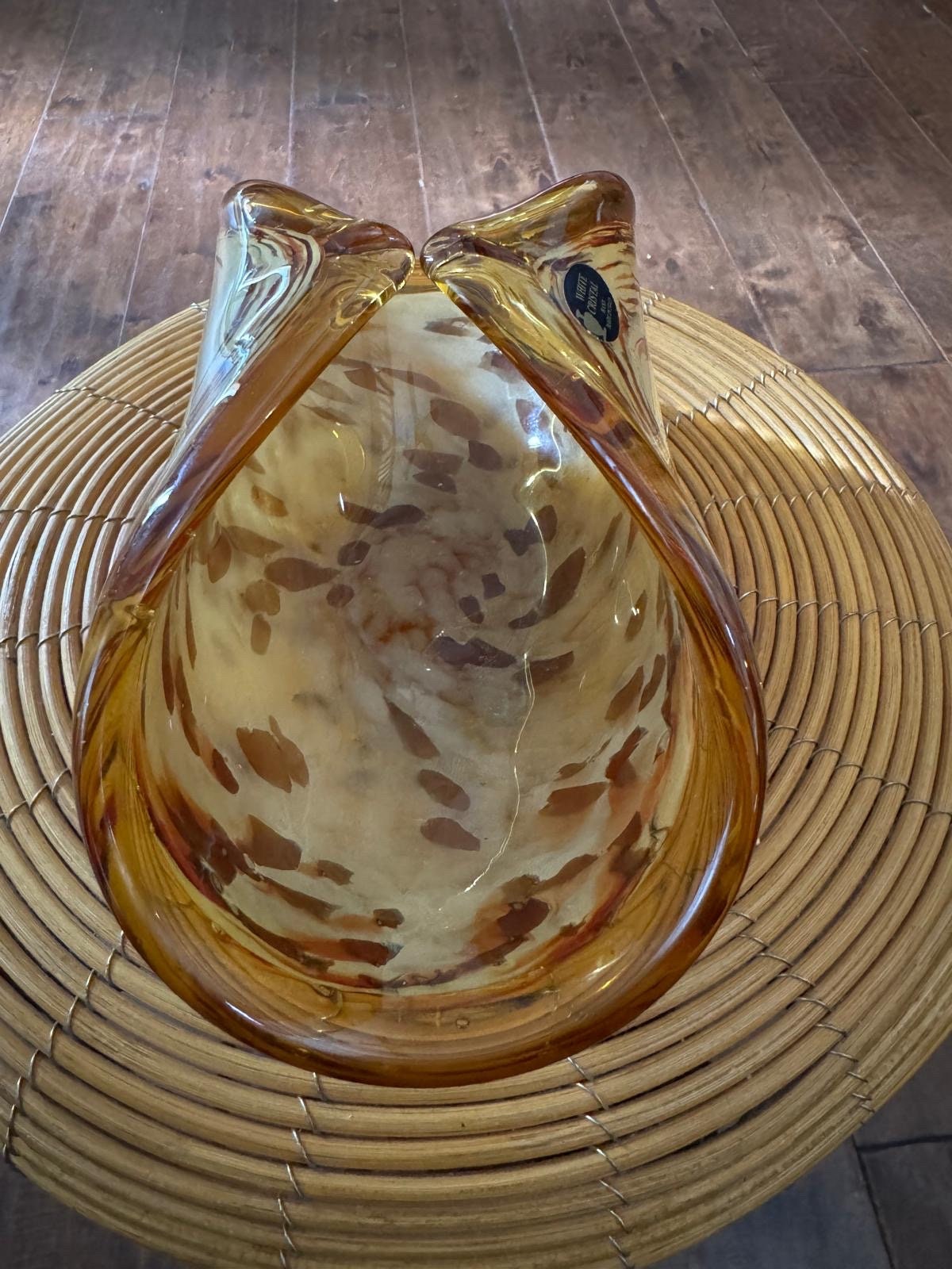 Murano Art Glass Sculpture/vase Made in Italy Amber and Brown White ...