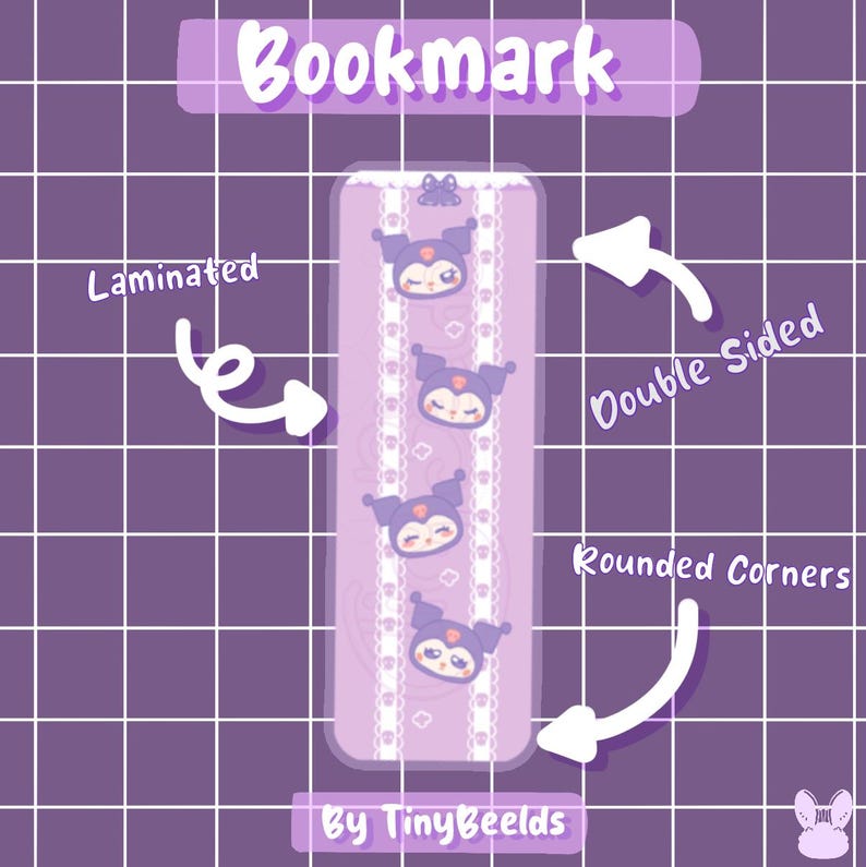 Kuromi Bookmark Handcrafted Laminated Gift Sanrio Stationery Waterproof ...