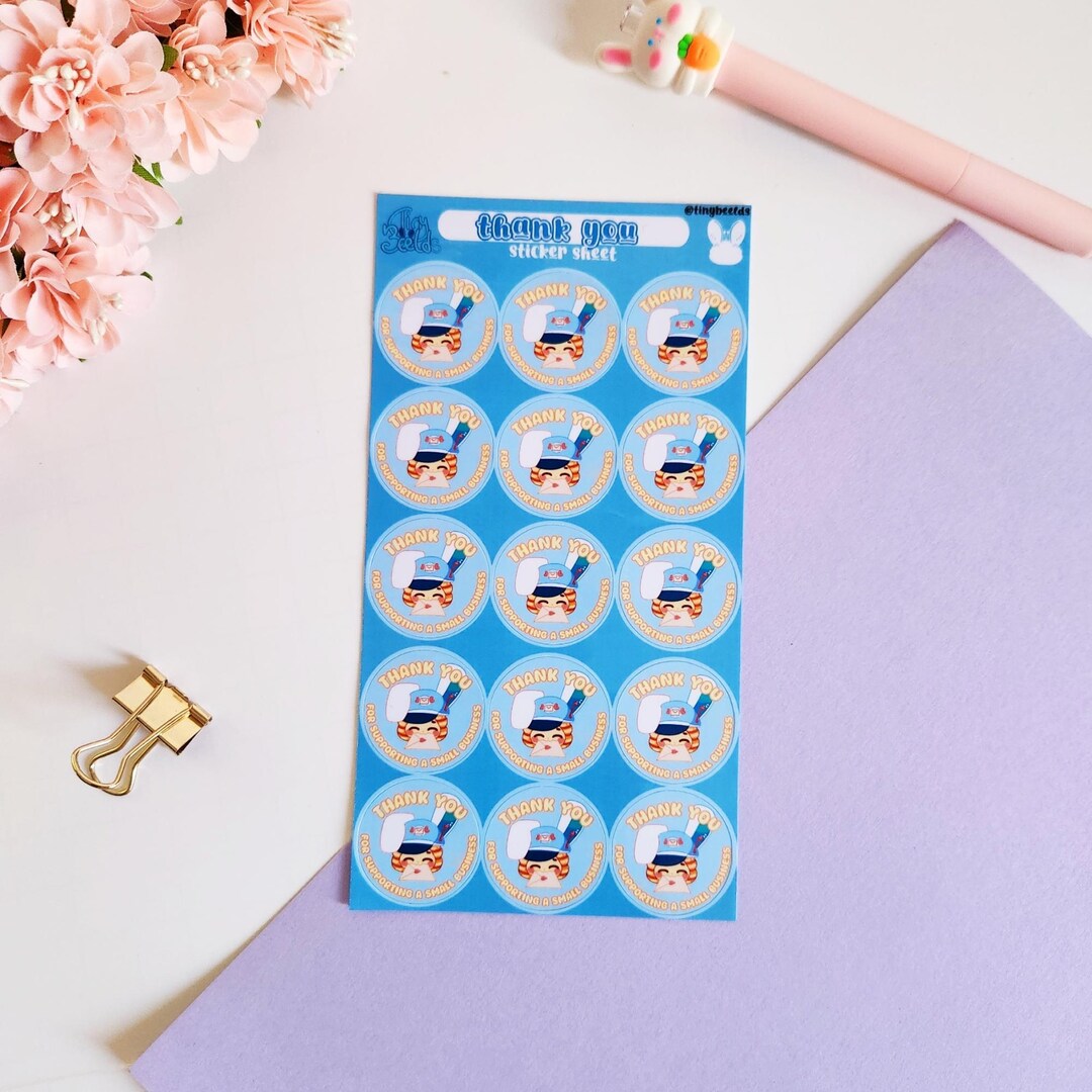 Thank You Sticker Sheet | 1" Round Blue Sticker Sheet | Shipping ...