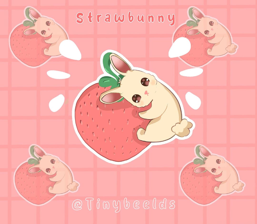 Strawberry Bunny Sticker | Cute Sticker | Waterproof Sticker | Kawaii ...