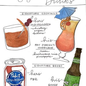 Custom Drinks Menu, Made-to-order, Perfect for Weddings, Bridal Showers ...