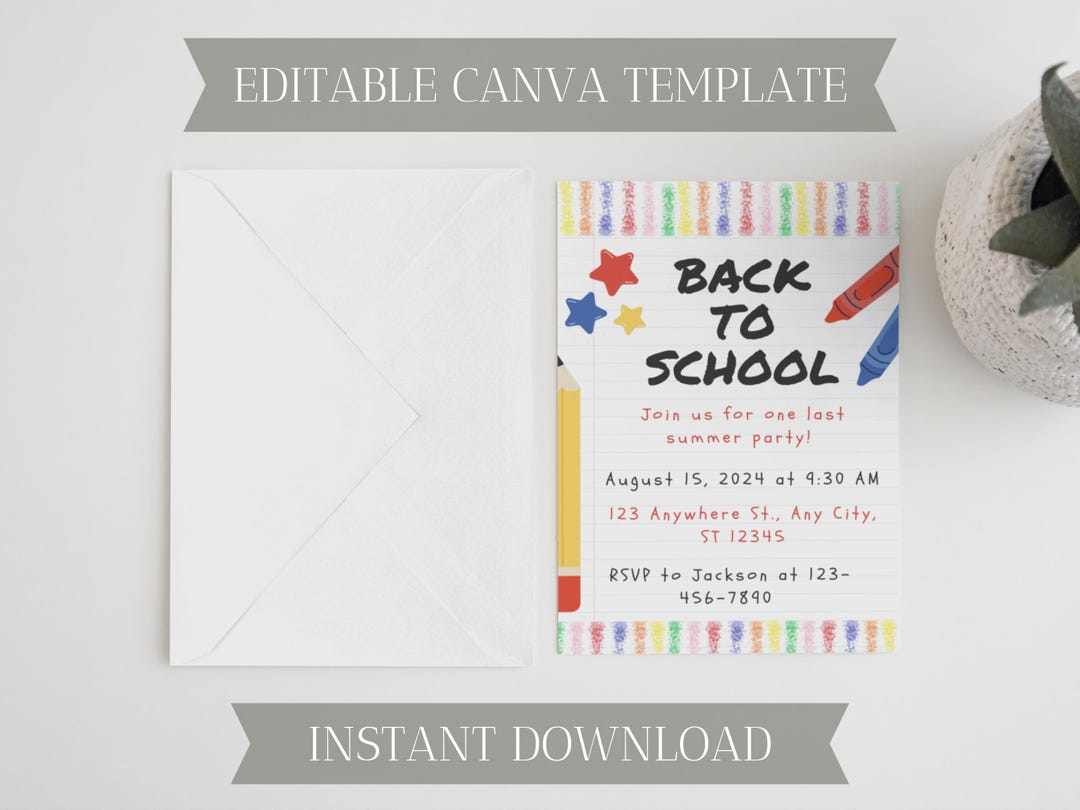 Back to School Invitation | Editable Party Invite | Canva Template ...