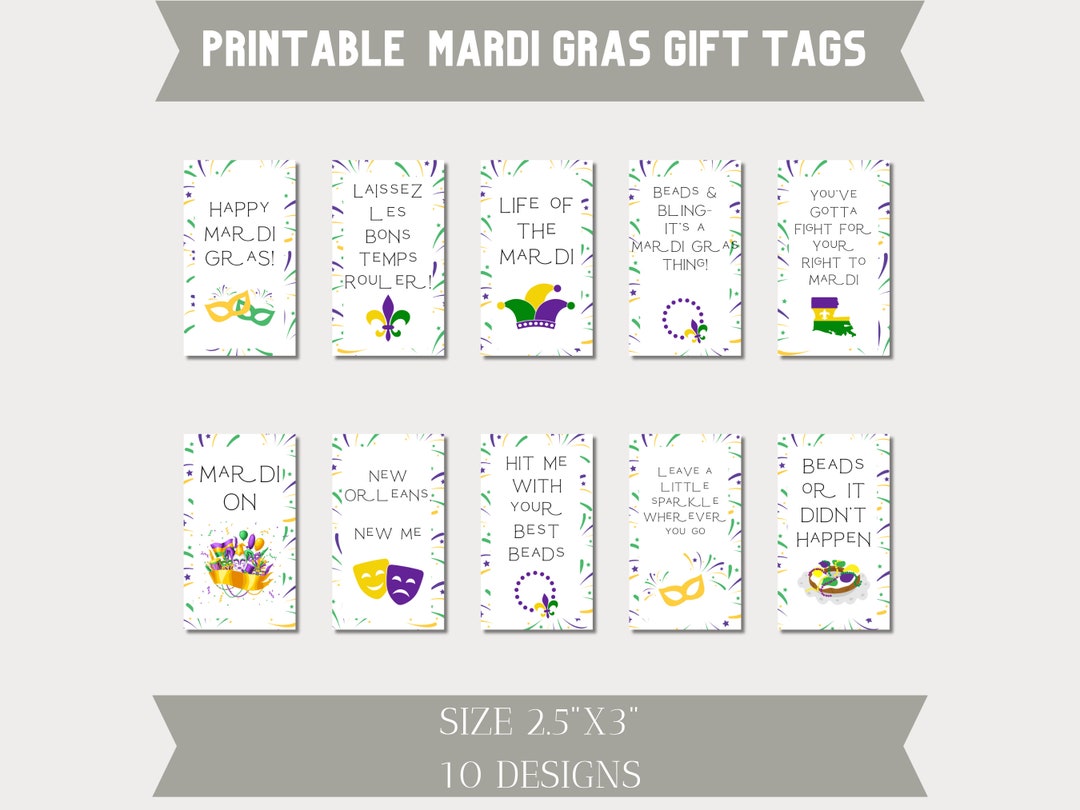 Printable Mardi Gras Tags Digital Download Fat Tuesday Gift Tags ...