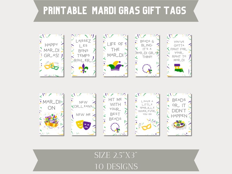 Printable Mardi Gras Tags | Fat Tuesday | Digital Download - Etsy